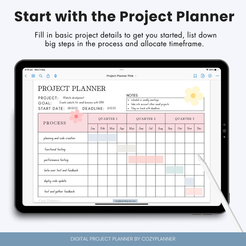 Project Timeline Templates for Goodnotes, Notability, Xodo, Pastel Pink ...