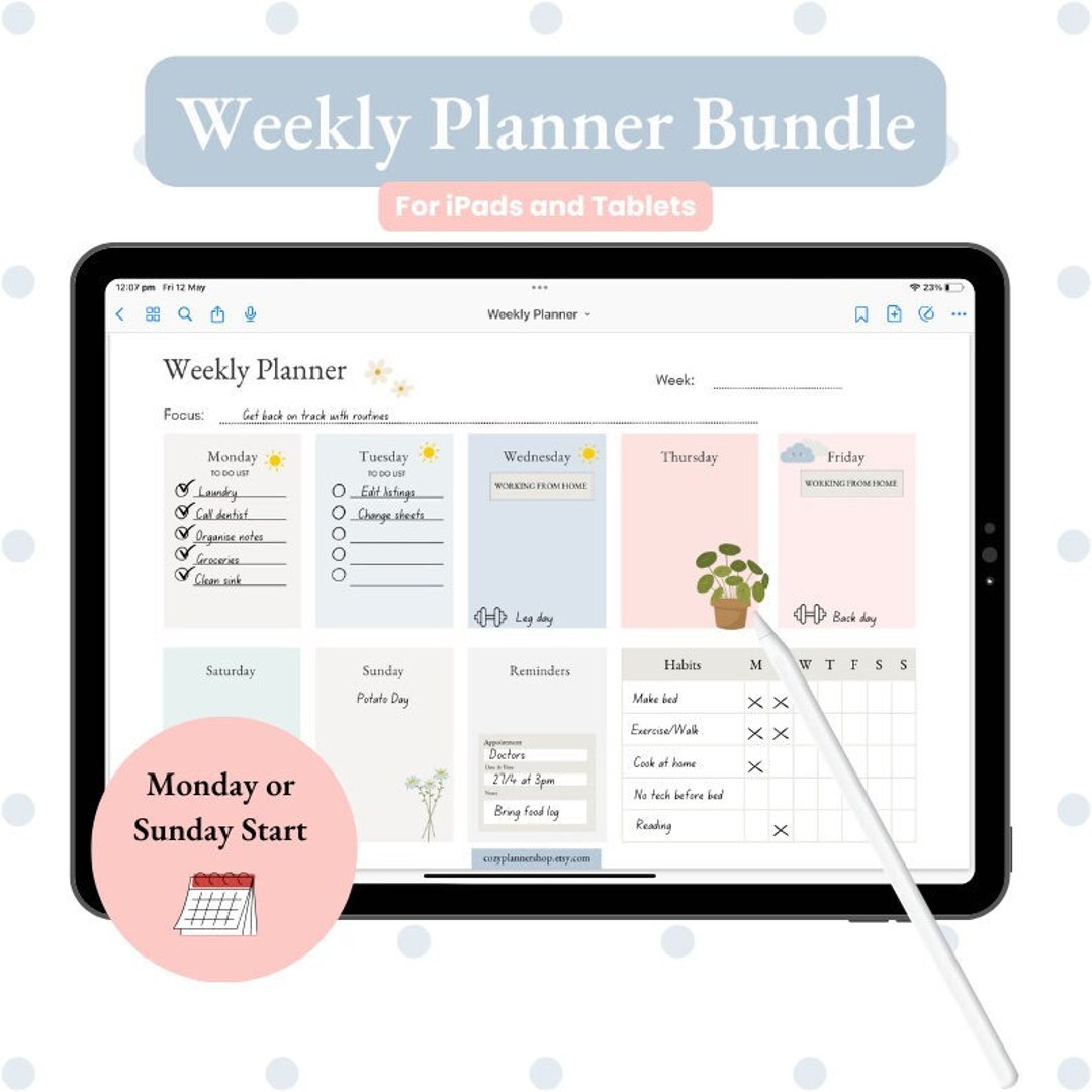 Weekly Schedule Planner Template for Goodnotes and Ipads, Includes A4 ...