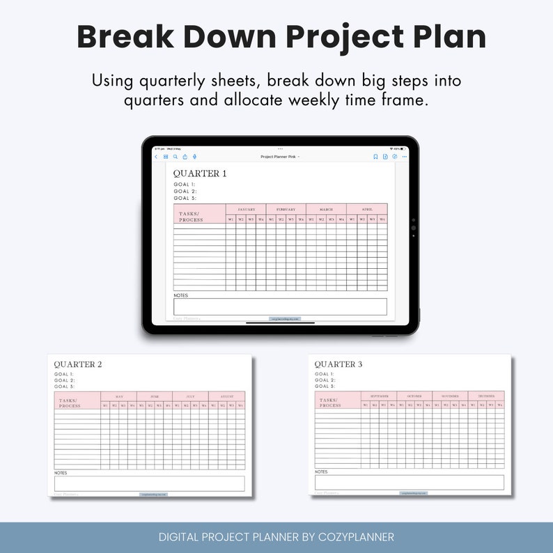 Project Timeline Templates for Goodnotes, Notability, Xodo, Pastel Pink ...