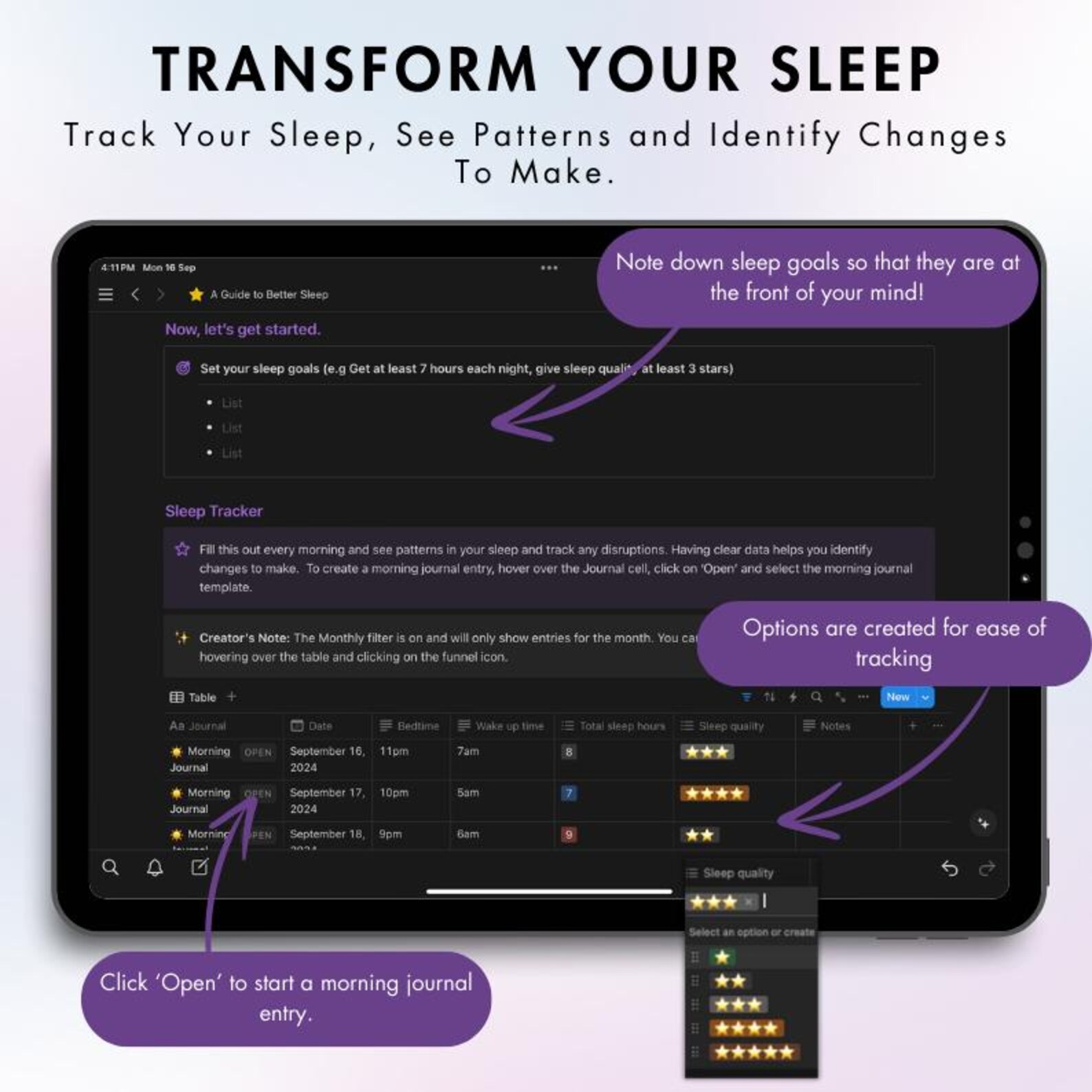Sleep Tracker Notion Template Sleep Log Template Sleep Journal Sleep ...