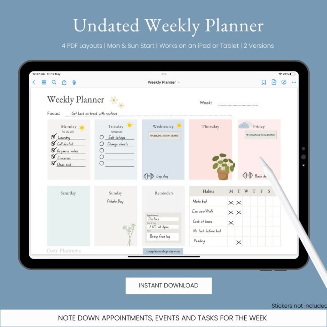 Weekly Planner Landscape Minimal Weekly Schedule Cute Kawaii - Etsy