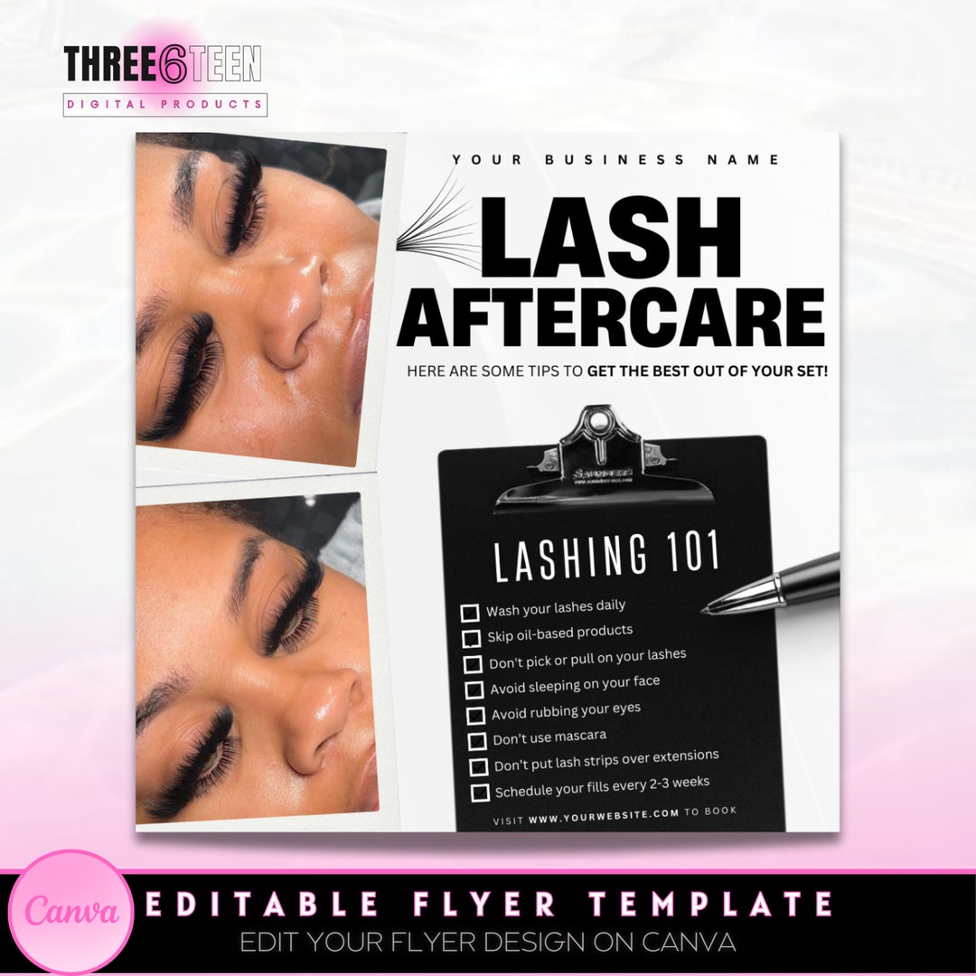 DIY Lash Aftercare Instructions Flyer| Lash Flyer Lash Tech Flyer Lash ...