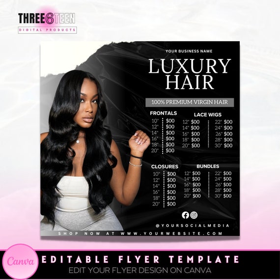 DIY Hair Bundles Price List Template Pricing List Guide Sheet for Wigs Closures Frontals Hair Bundle Extensions Editable Price List Canva Etsy