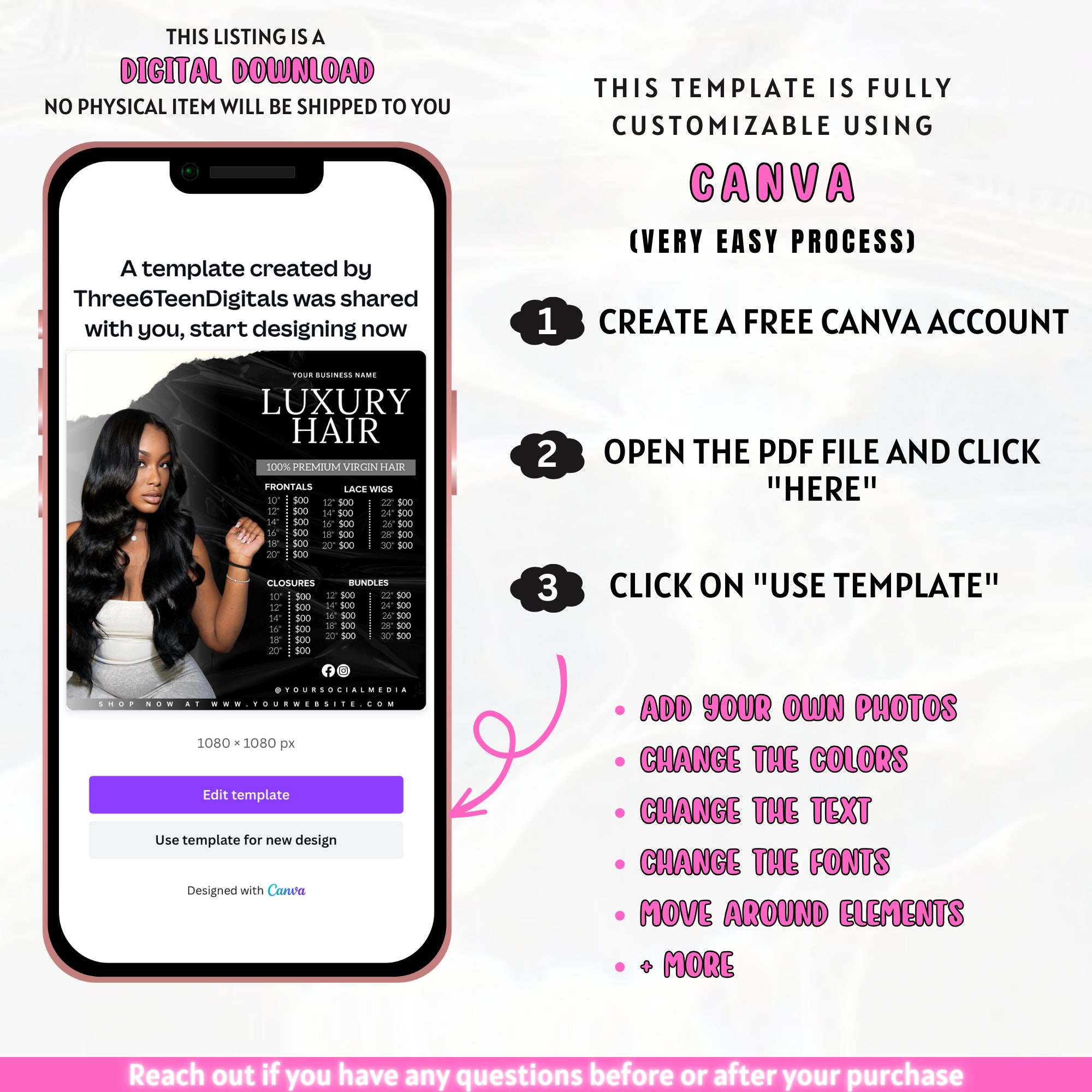 DIY Hair Bundles Price List Template| Pricing List Guide Sheet for Wigs ...