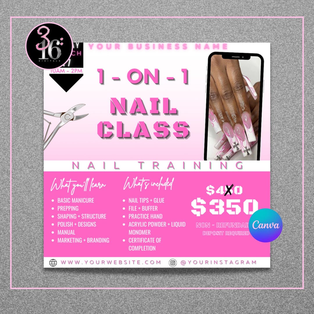Nail Tech Class Canva Template | Nail Tech 1 on 1 Masterclass, Nail ...