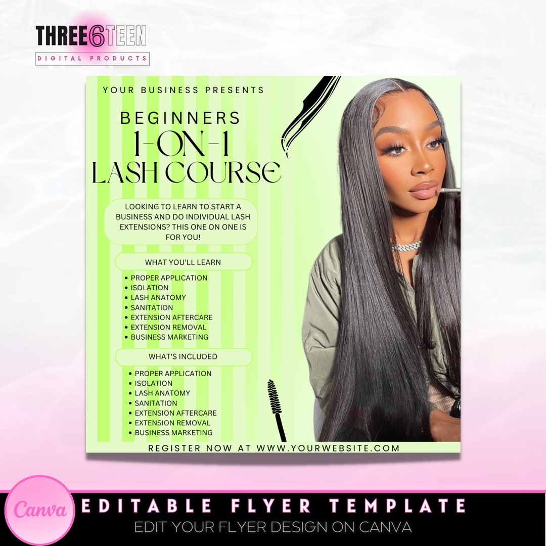 DIY Lash Course Template Lash Hair Beauty Mua Esthetician Lash Tech Flyer Editable Social Media ...