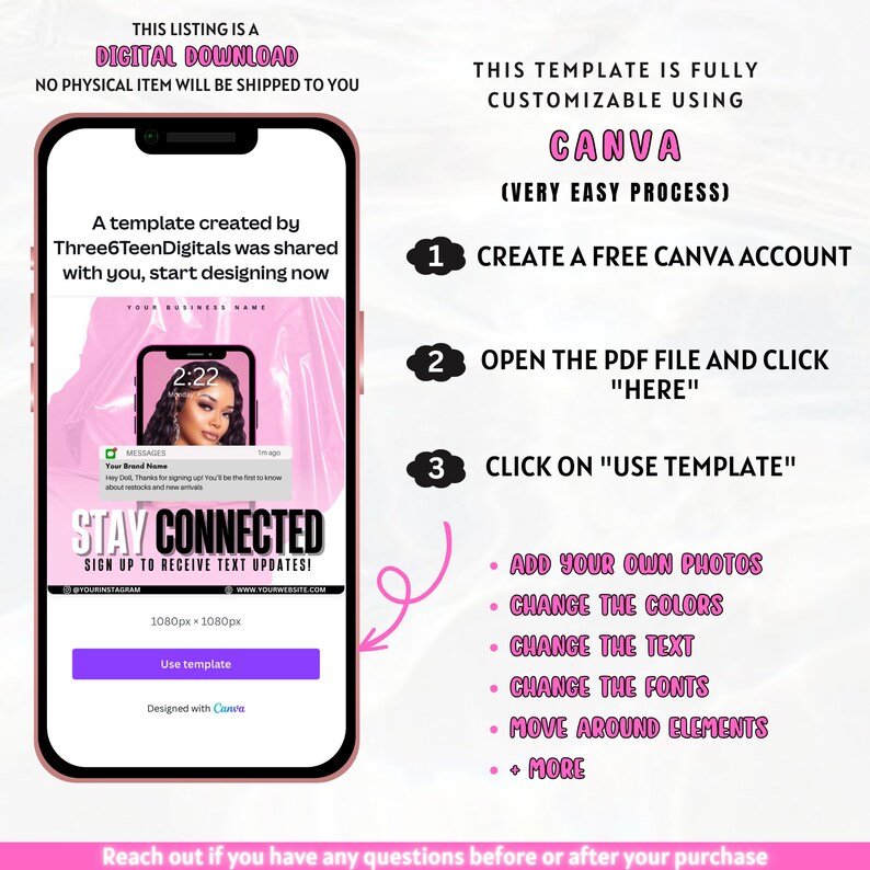 DIY Text Alert Flyer Subscribe Now Notification Flyer Boutique Lash ...