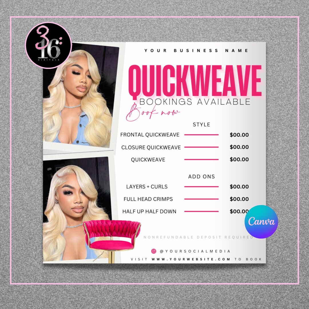 DIY Quickweave Booking Flyer| Booking Flyer, Appointments Available ...