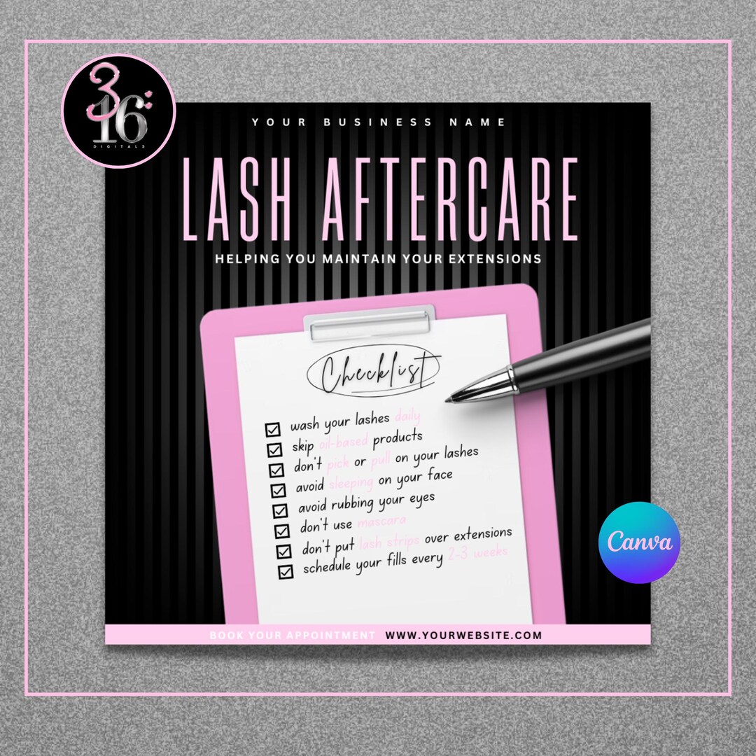 Lash Aftercare Canva Template | Lash Tech, Lash Extension Instructions ...