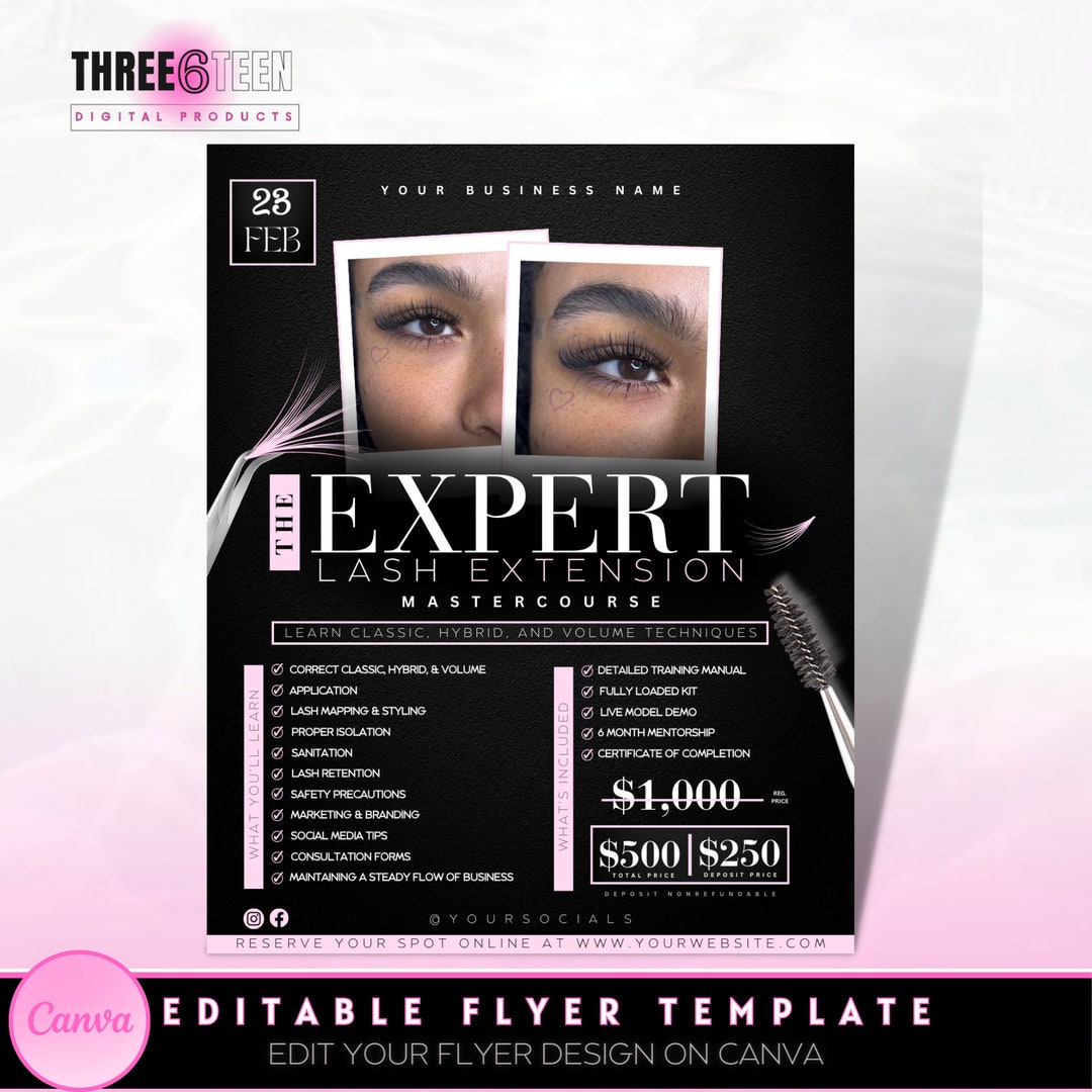 DIY Lash Mastercourse Flyer| 1 on 1 Lash Masterclass Flyer Lash Flyer ...