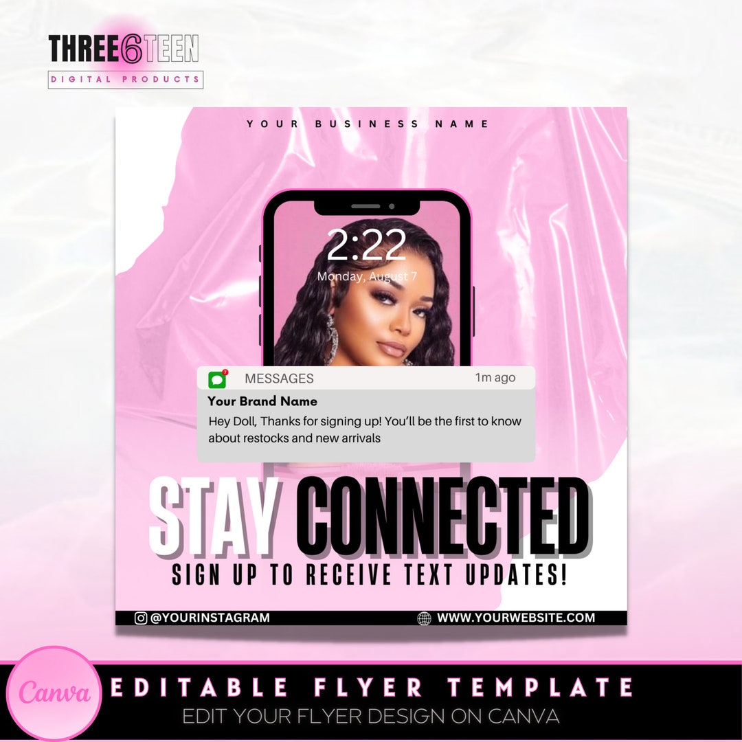 DIY Text Alert Flyer| Subscribe Now Notification Flyer Boutique Lash ...