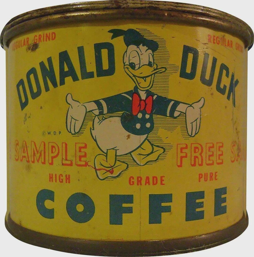 Donald Duck Coffee Can Shaped 15" Heavy Duty USA Made Metal Advertising ...