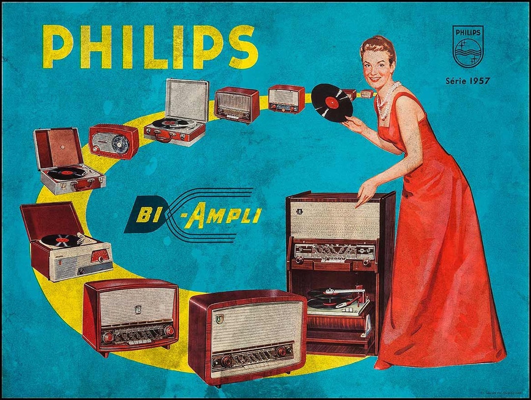 Philips Bi-ampli 1957 Stereo System 16" Heavy Duty USA Made Metal ...