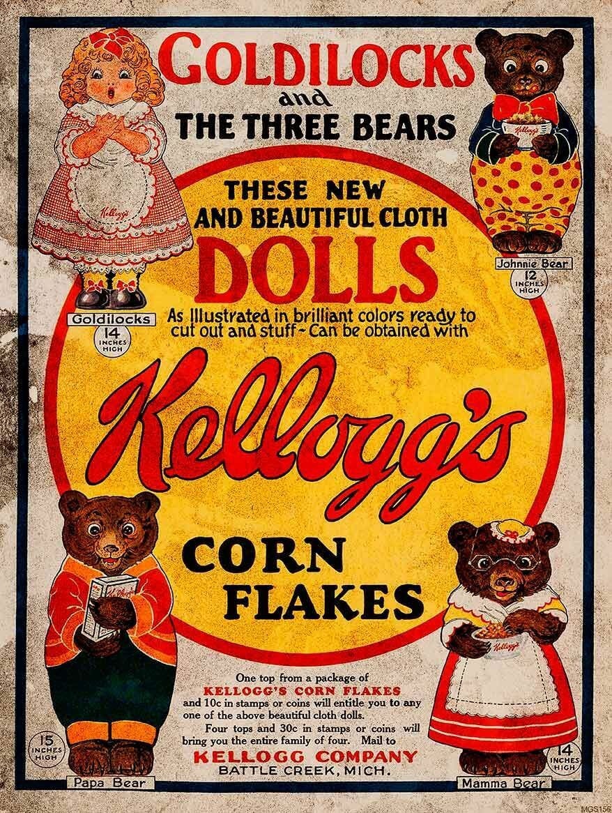 Kellogg's Corn Flakes Goldilocks Bear 16" Heavy Duty USA Made Metal ...