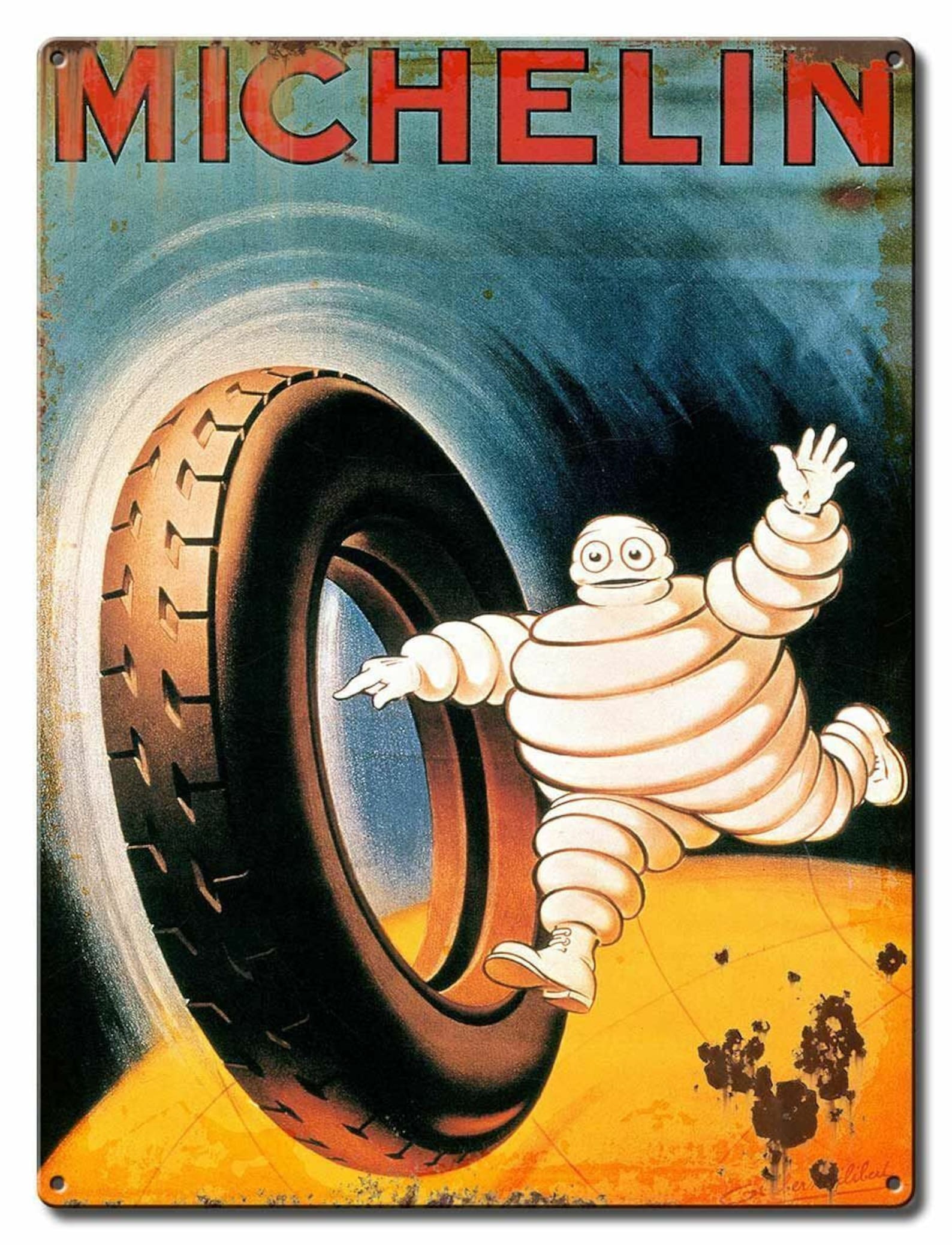 Michelin Man Running After Runaway Tire 16" Heavy Duty USA Made Metal ...