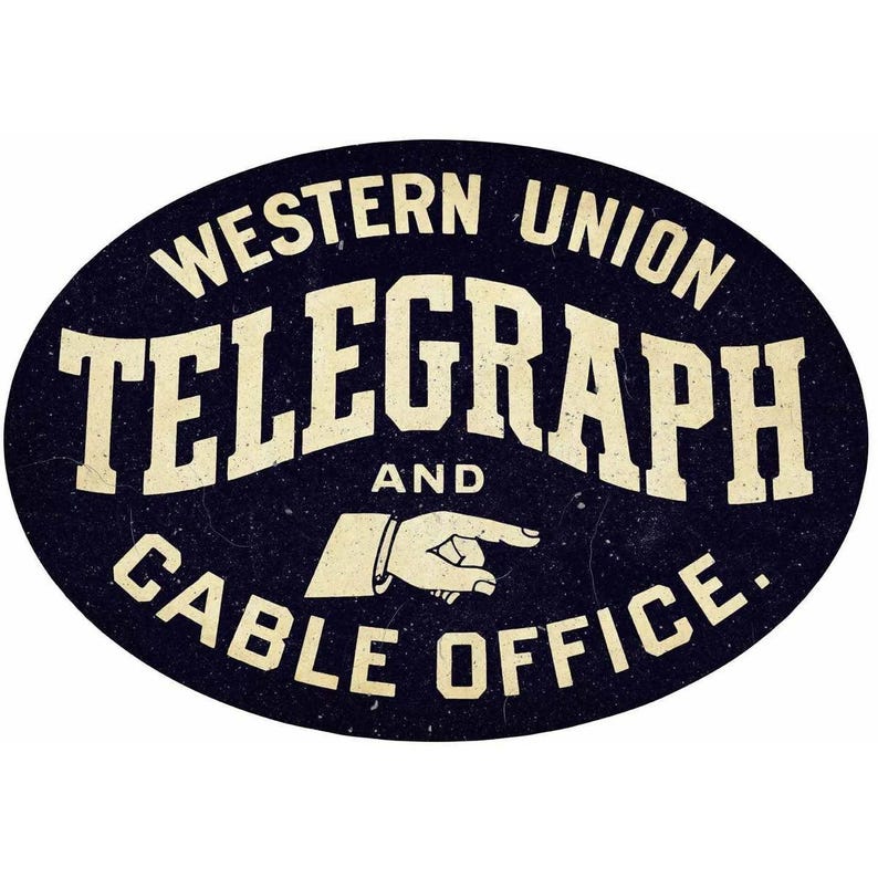 Western Union Telegraph Cable Office 20" Heavy Duty USA Made Metal Oval ...