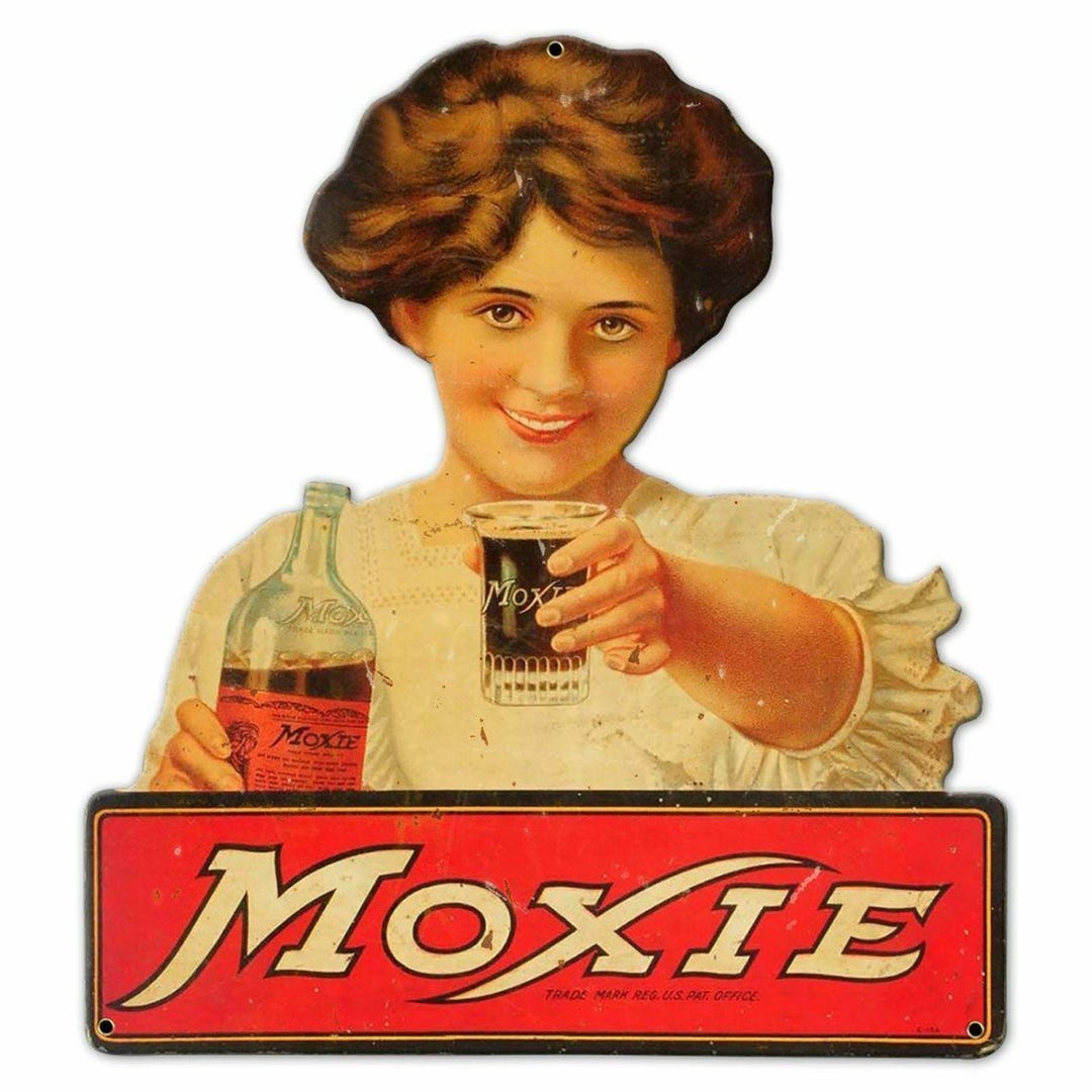 Moxie Soda Pop Young Girl 15" Tall Heavy Duty USA Made Metal Aged Adv ...