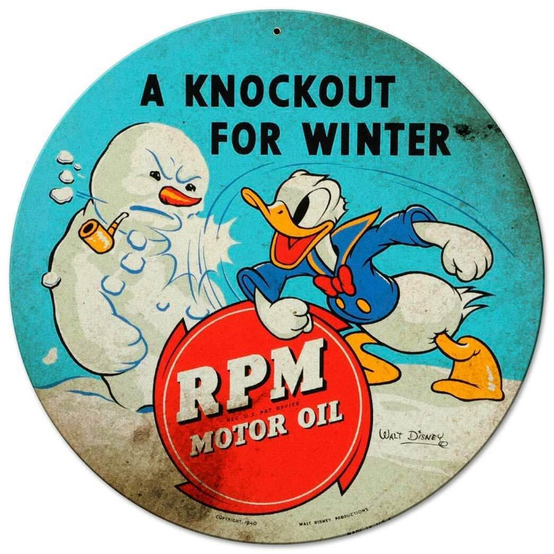 Donald Duck Rpm Motor Oil 14" Round Heavy Duty USA Made Metal ...