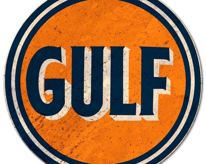 Gulf Gasoline Heavy Duty USA Made 14 Round Metal Gas Station ...