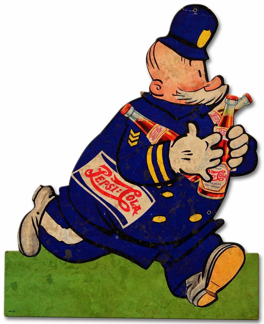 Pepsi Cola Keystone Cop Running 18" Heavy Duty USA Metal Soda Pop ...