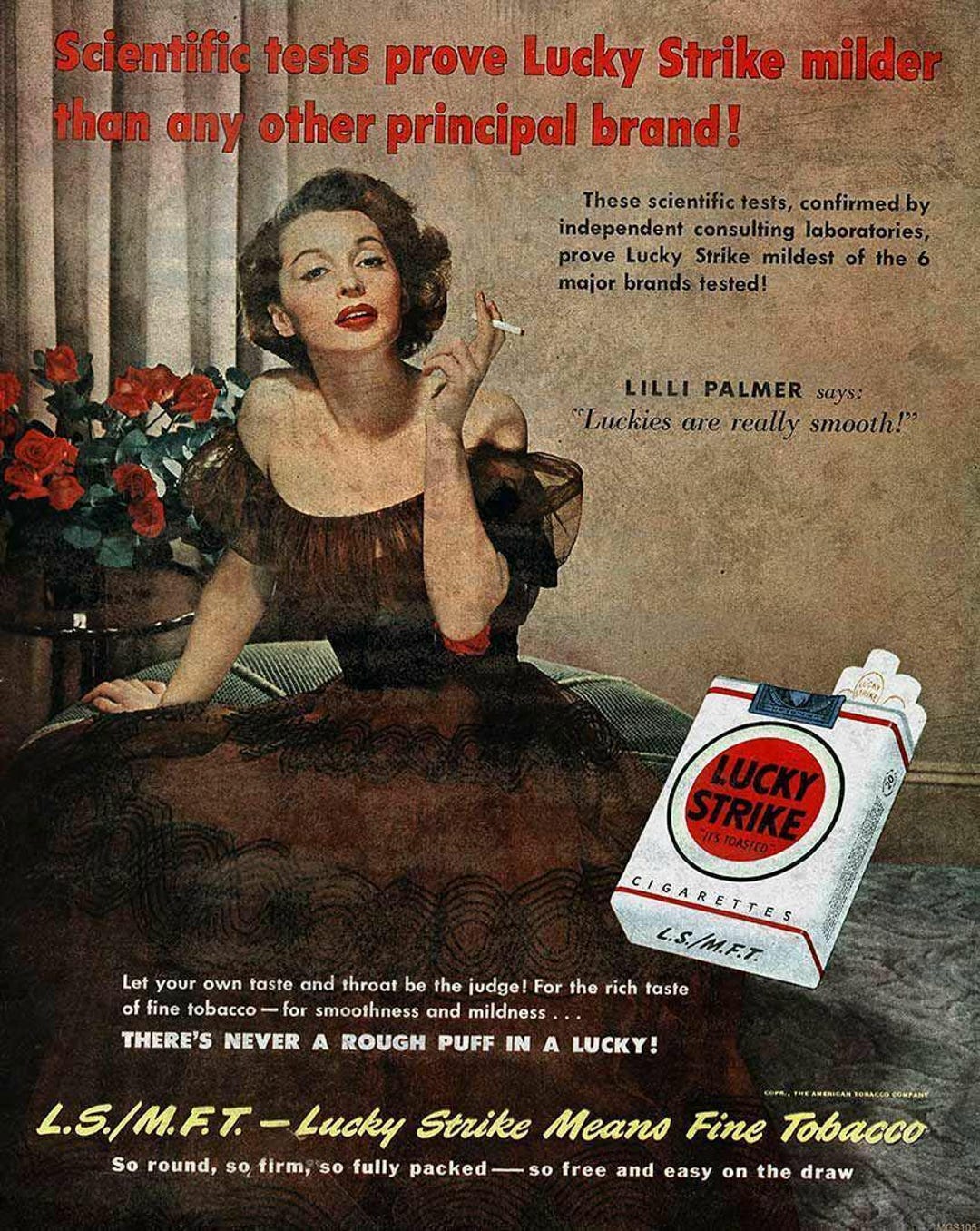 Lucky Strike Cigarettes Lilli Palmer 15" Heavy Duty USA Made Metal ...