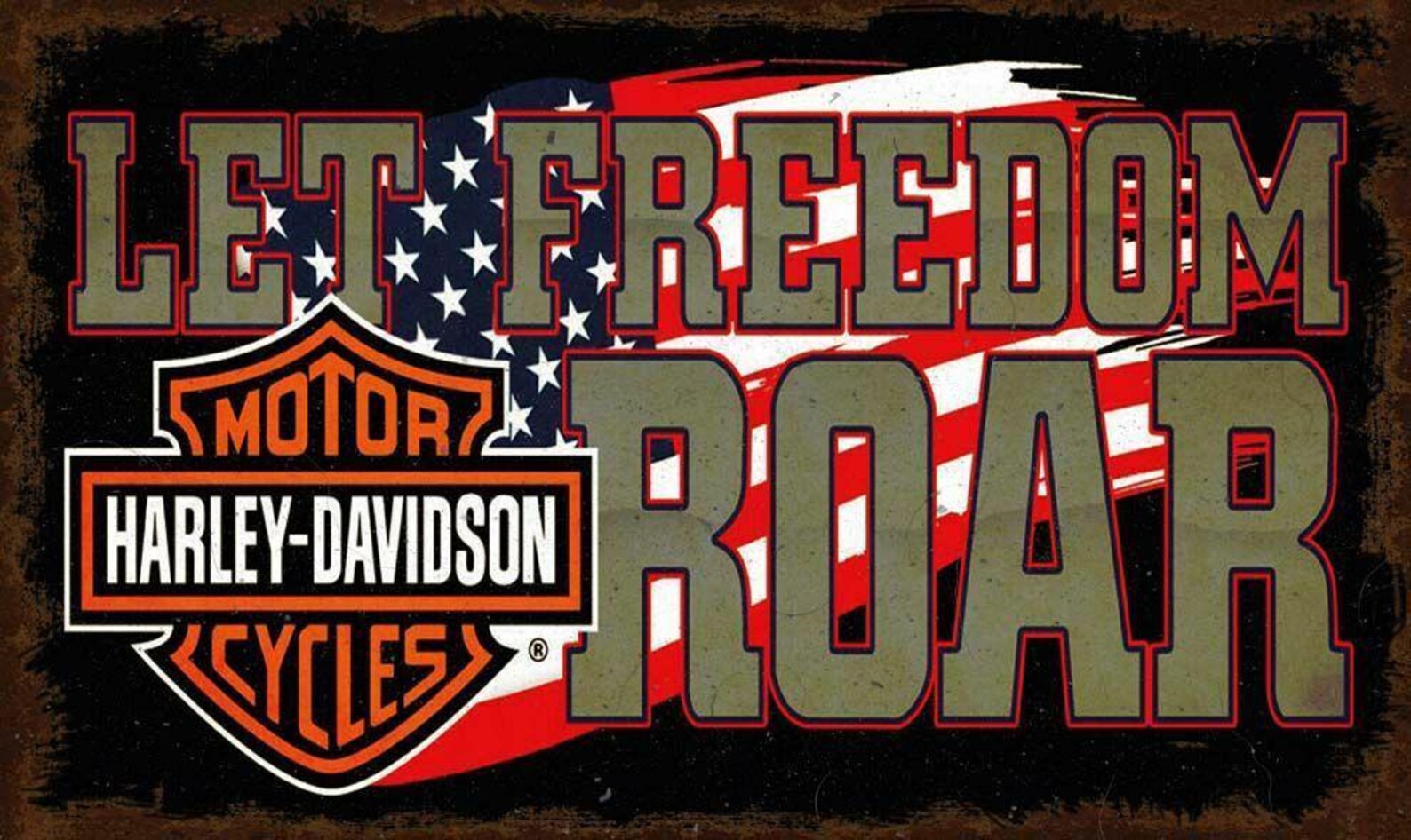 Harley Davidson Let Freedom Roar Flag 14" Heavy Duty USA Made Metal ...
