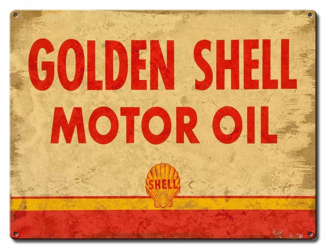 Golden Shell Motor Oil 16" Heavy Duty USA Metal Gas Station Advertising ...