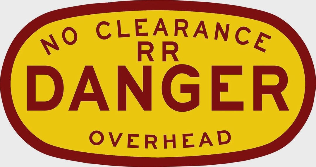 RR Danger Railroad No Clearance Overhead Oval 18" Heavy Duty USA Made ...