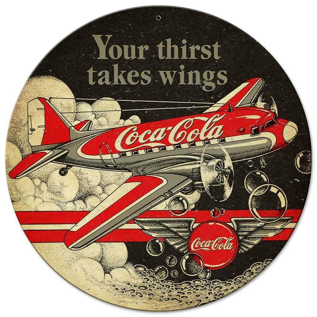 Coca Cola Red Dc3 Airplane 14" Round Heavy Duty USA Made Metal ...