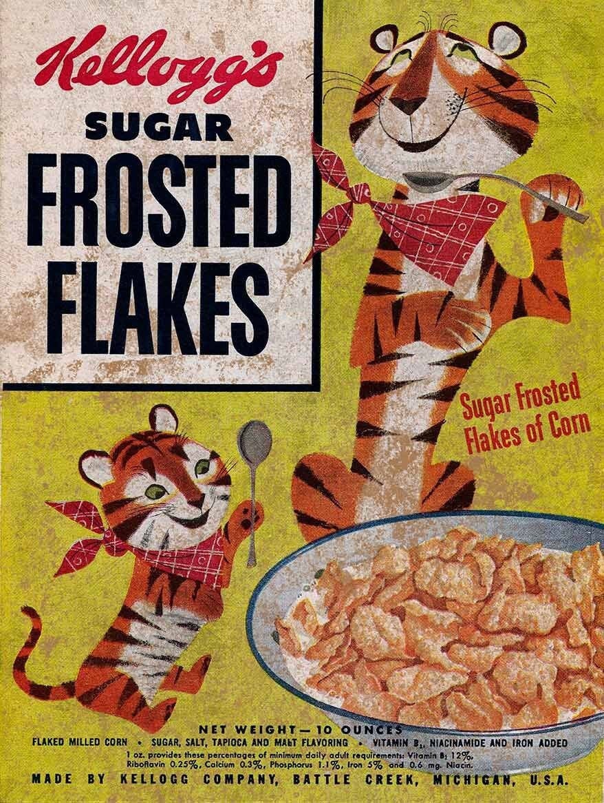 1952 Kelloggs Sugar Frosted Flakes With Tigers 16" Heavy Duty USA Made ...