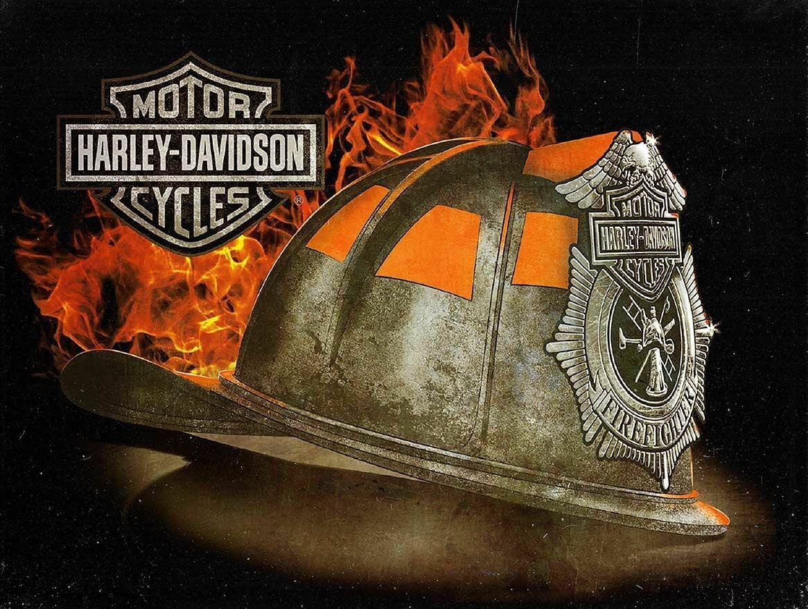 Harley Davidson Fireman's Hat Flames 16" Heavy Duty USA Made Metal ...
