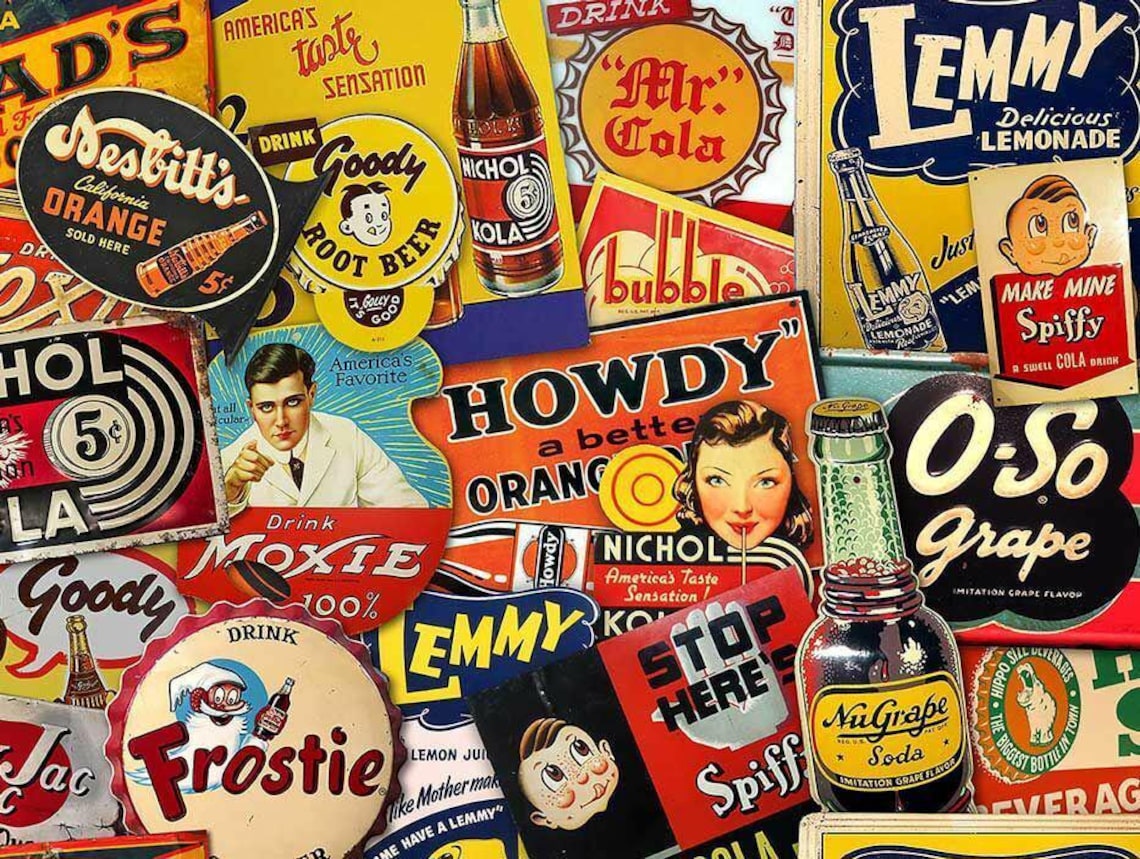 Vintage Soda Pop Brands Collage 16" Heavy Duty USA Made Metal Drink ...