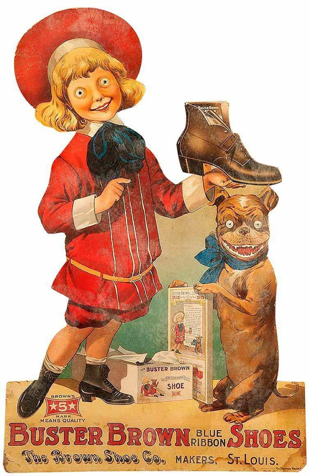 Buster Brown & Dog Blue Ribbon Shoes 16" Heavy Duty USA Metal ...