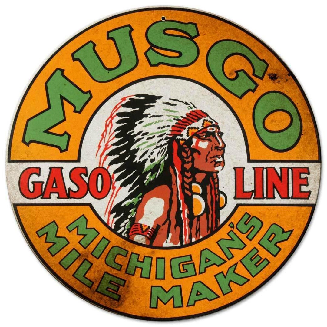 Musgo Gasoline Indian Chief 14" Round Heavy Duty USA Made Metal ...
