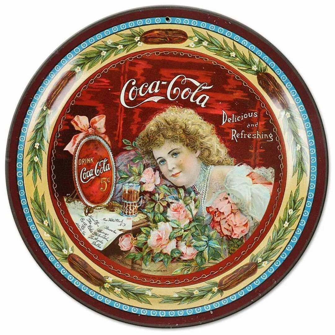 Coca Cola Lady Pink Roses 14" Round Heavy Duty USA Made Metal ...