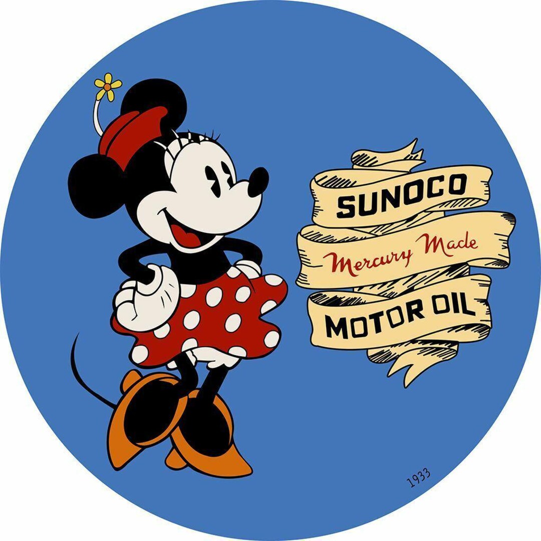 Minnie Mouse Sunoco Oil 14" Round Heavy Duty USA Made Metal Advertising ...