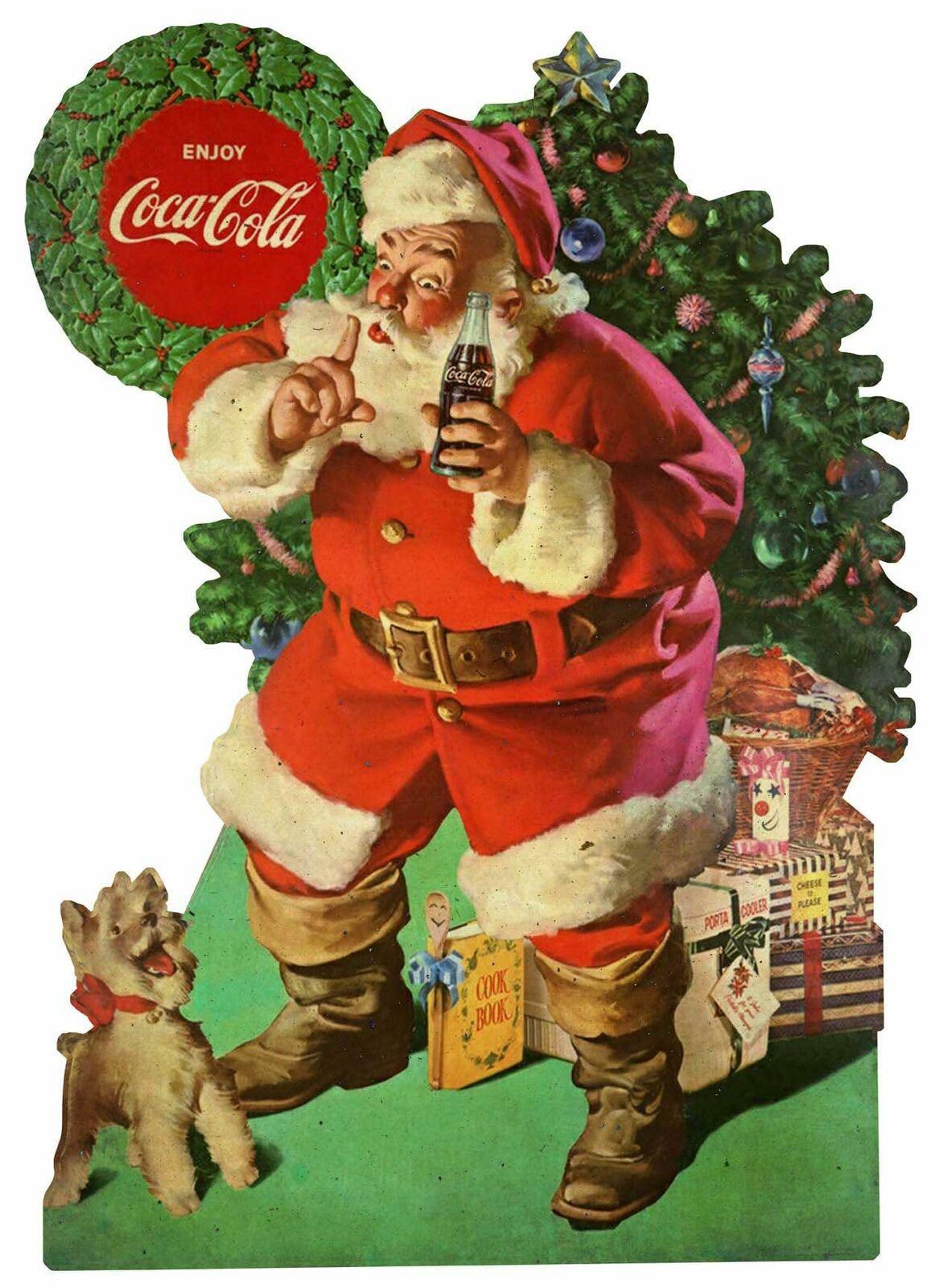 Enjoy Coca Cola Santa Claus Sshing Dog 24" Heavy Duty USA Metal Coke ...