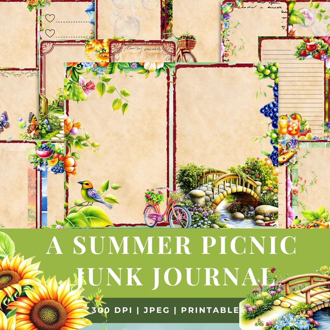 Digital Junk Journal Pages Summer Picnic Kit | 26 Printable Scrapbook ...