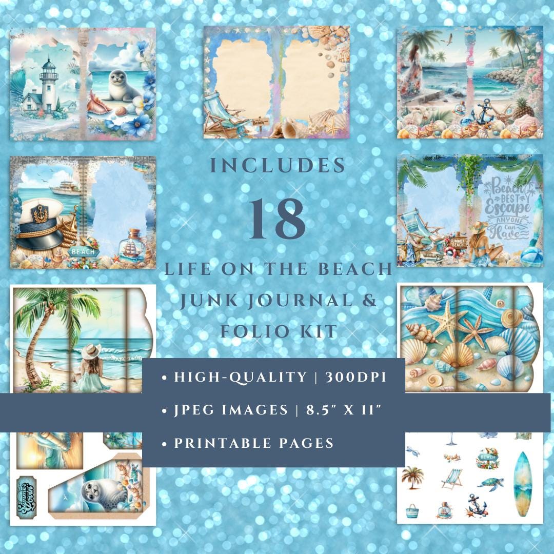 Life at the Beach Junk Journal Kit & Folio | 18 Pages Digital Download ...