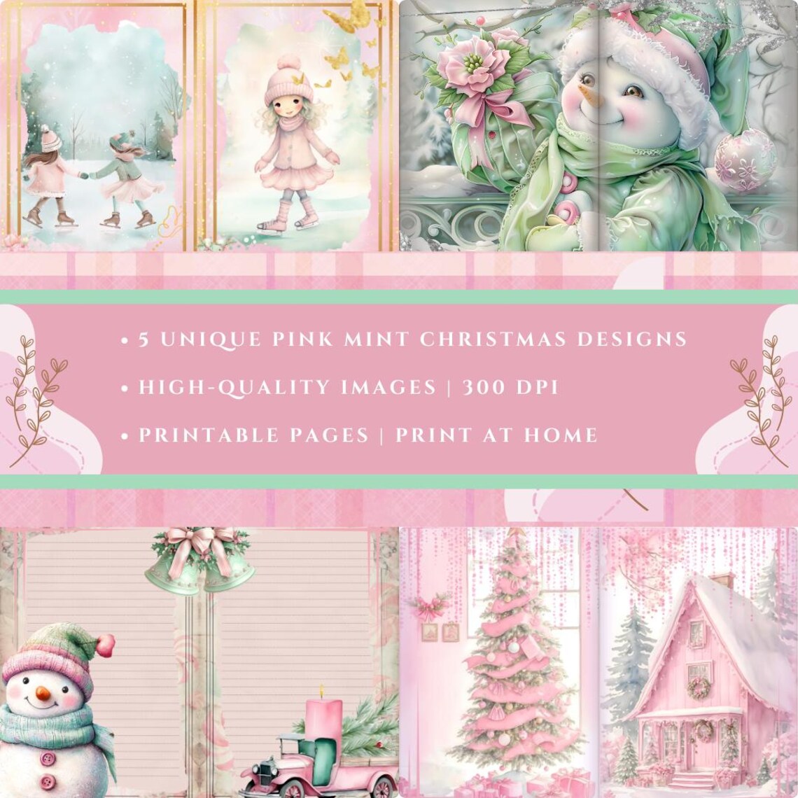 Pink Mint Christmas Junk Journal Pages | Scrapbook | Holiday Craft Kit ...