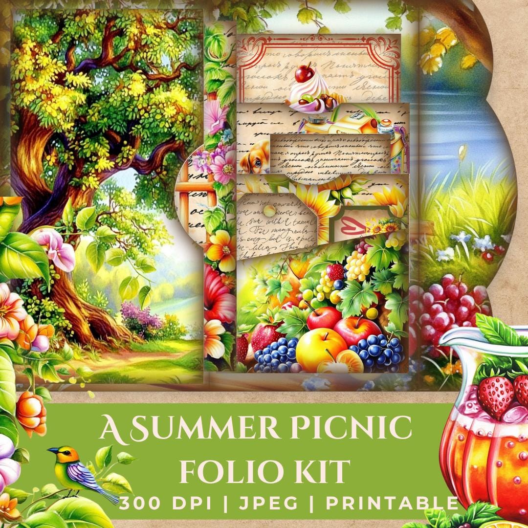 Summer Picnic Folio Kit | Digital Printable Junk Journal Pages ...
