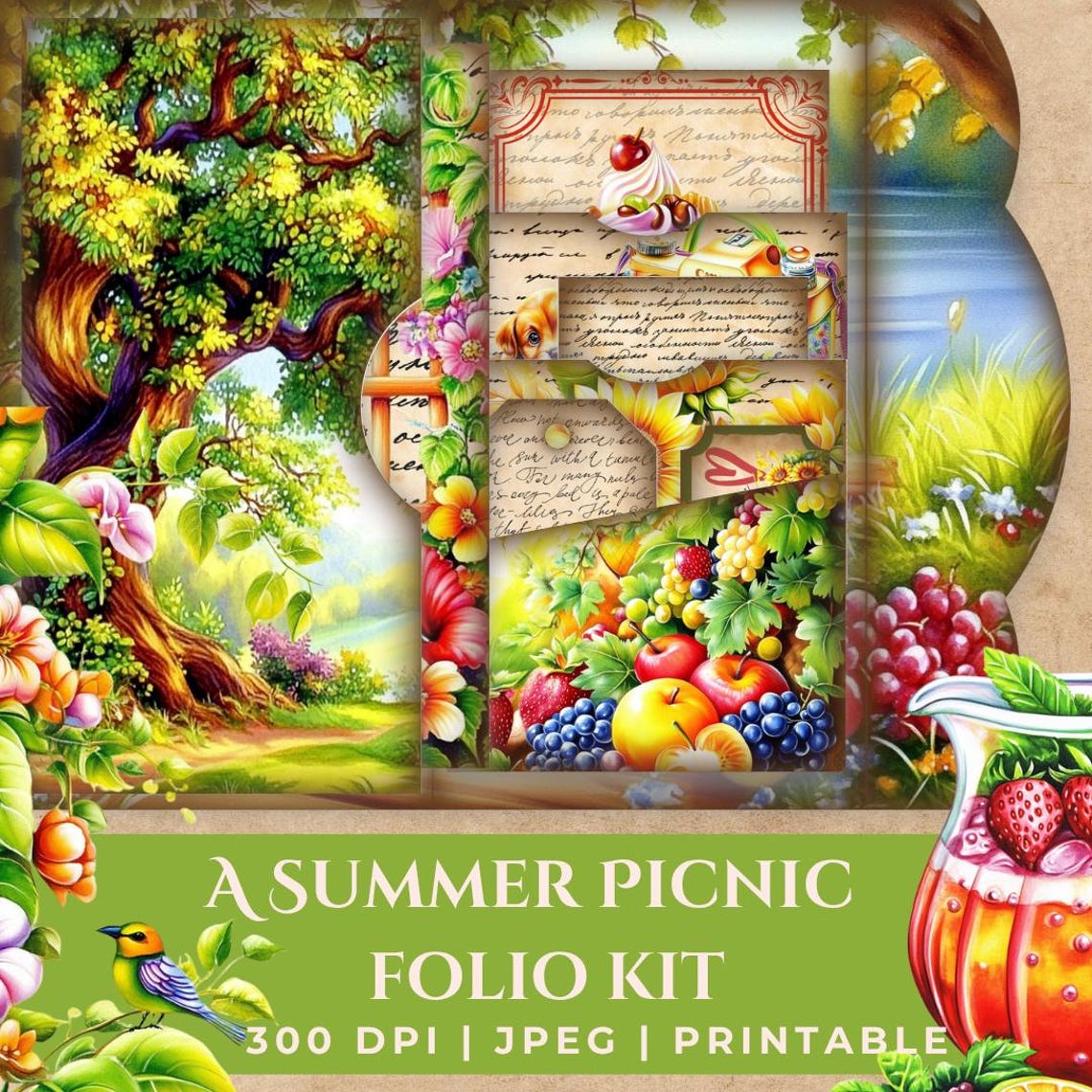 Summer Picnic Folio Kit | Digital Printable Junk Journal Pages ...
