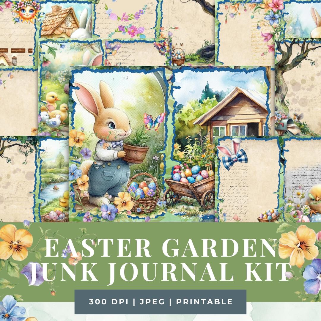Easter Garden Junk Journal Kit | Printable Pages | Vibrant Bunnies ...