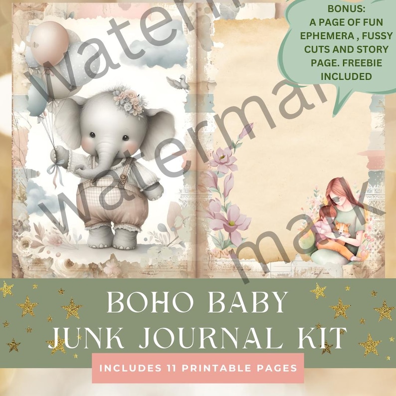 Baby Boho Junk Journal Kit | Printable Pages | Soft Pastel Colors, Baby ...