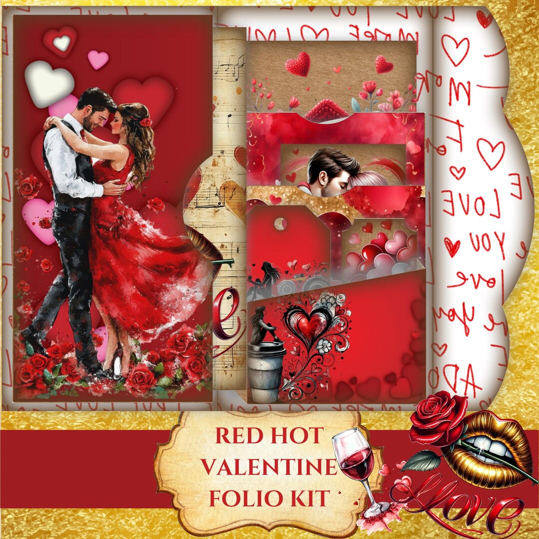 Red Hot Valentine Folio Kit | Printable Pages | Sensual Red & Gold ...