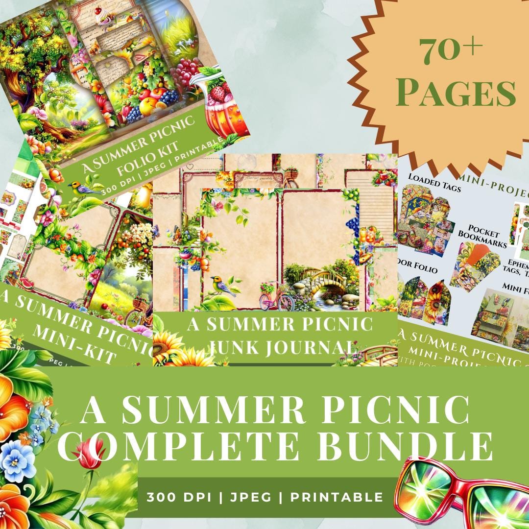 Summer Picnic Junk Journal Bundle | Digital Kit | Folio, Mini Projects ...