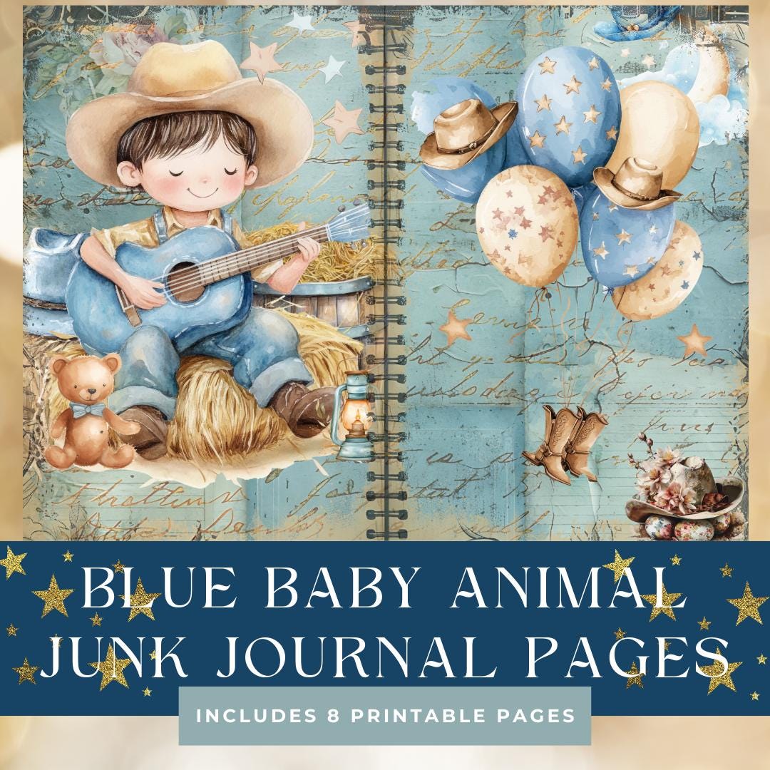 Blue Baby Animal Junk Journal Pages | Printable Designs | Soft Country ...