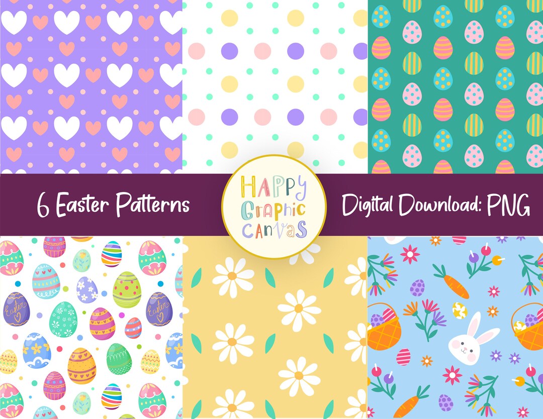 6 Easter Pattern Clipart Designs: PNG Downloads. Spring Clipart, Cute ...