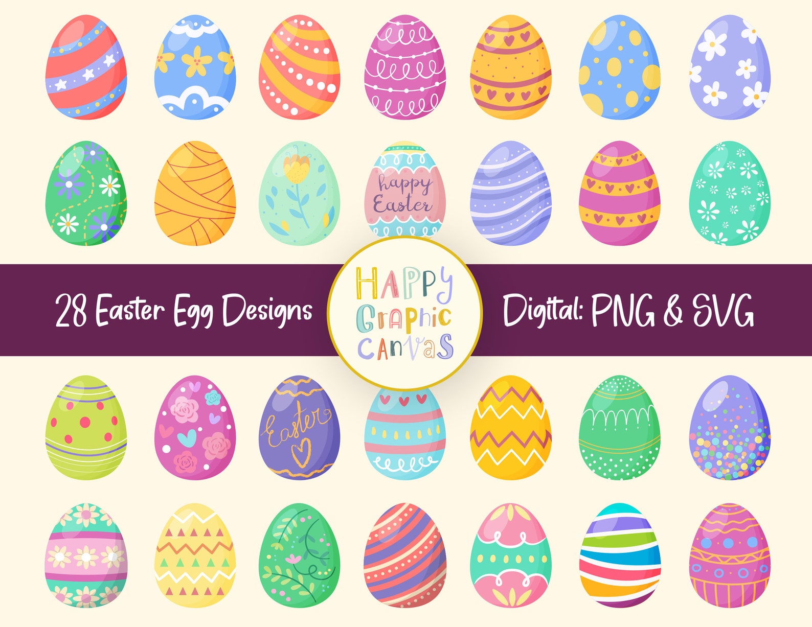 28 Easter Egg Clipart Designs: PNG & SVG. Spring Clipart, Cute Easter ...