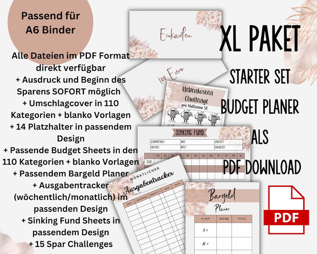 XL STARTER-PAKET Beige Budget Planer Umschlagmethode Cashstuffing 110 Umschlagcover + Passende ...